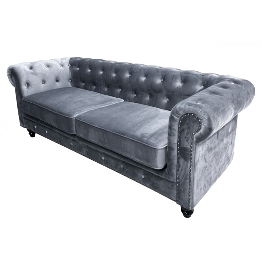 Sofá Chester capitoné terciopelo gris – DERBE MUEBLES
