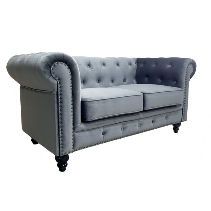 Sofá Chester capitoné terciopelo gris – DERBE MUEBLES